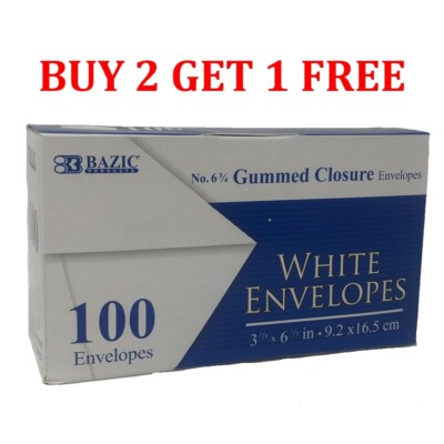 100 Gummed Closure White Letter Mailing Standard Envelopes 3-5/8 x 6-1/ ...
