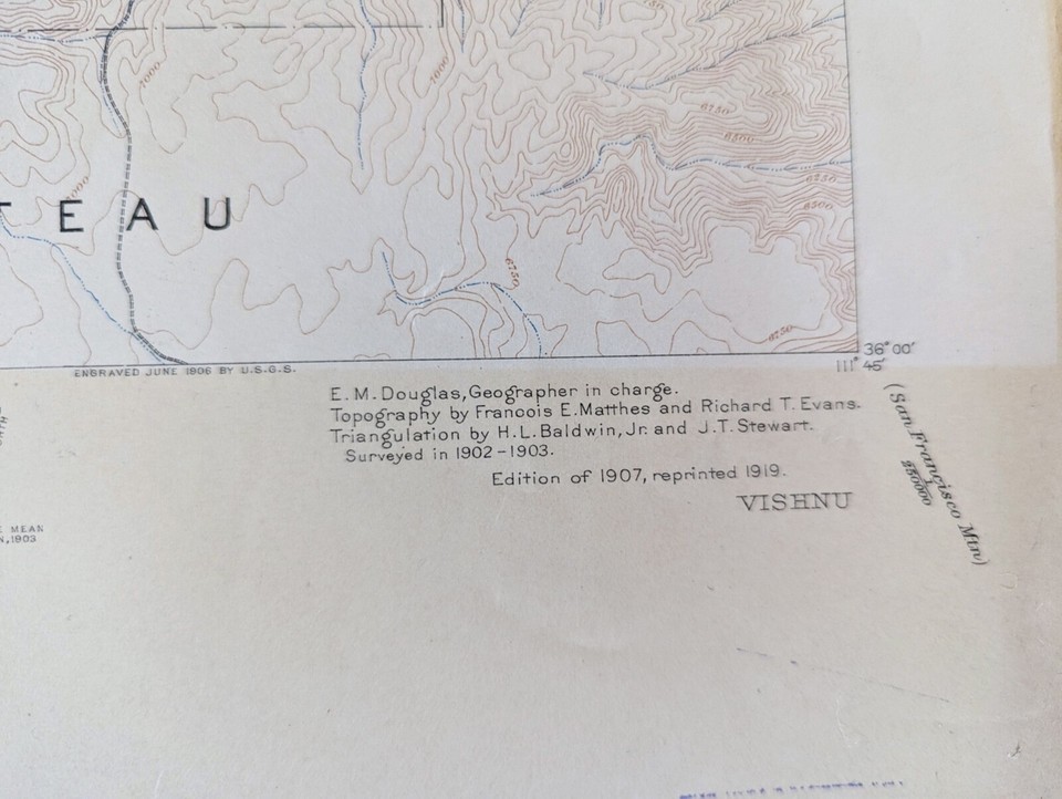 1907 Grand Canyon Arizona Coconino County Vishnu Quadrangle US ...