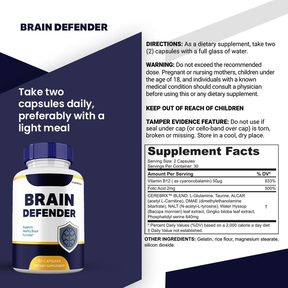 Brain Defender Capsules, Maximum Strength Pills Cognitive and Brain (10 ...