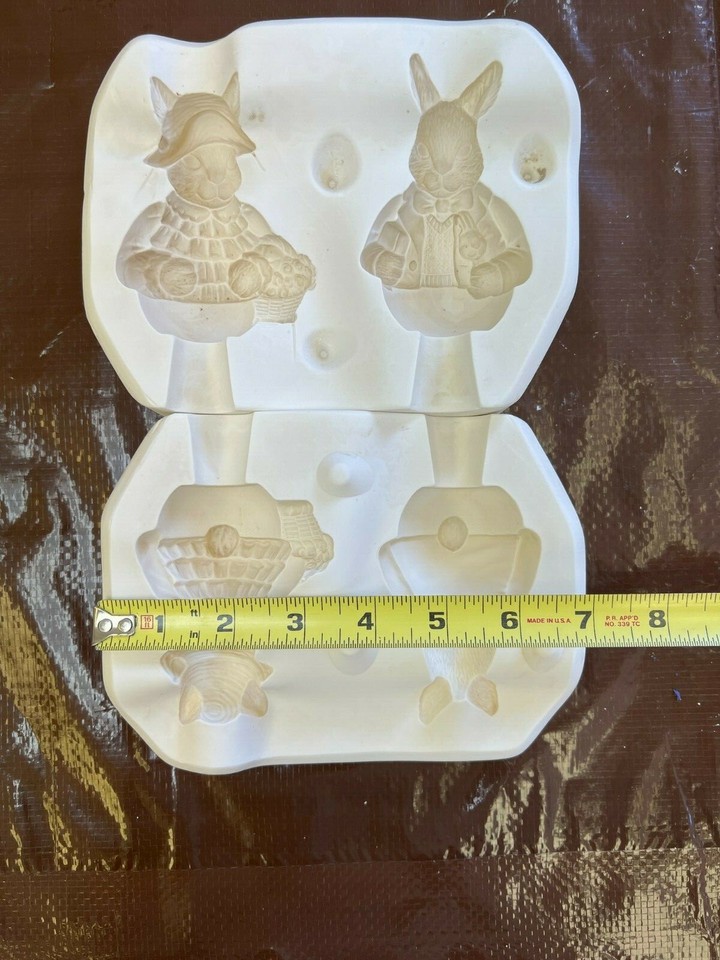 VINTAGE SCIOTO CERAMIC MOLD #S-2385 ROLY POLY BOY & GIRL RABBIT 3 1/2"T ...