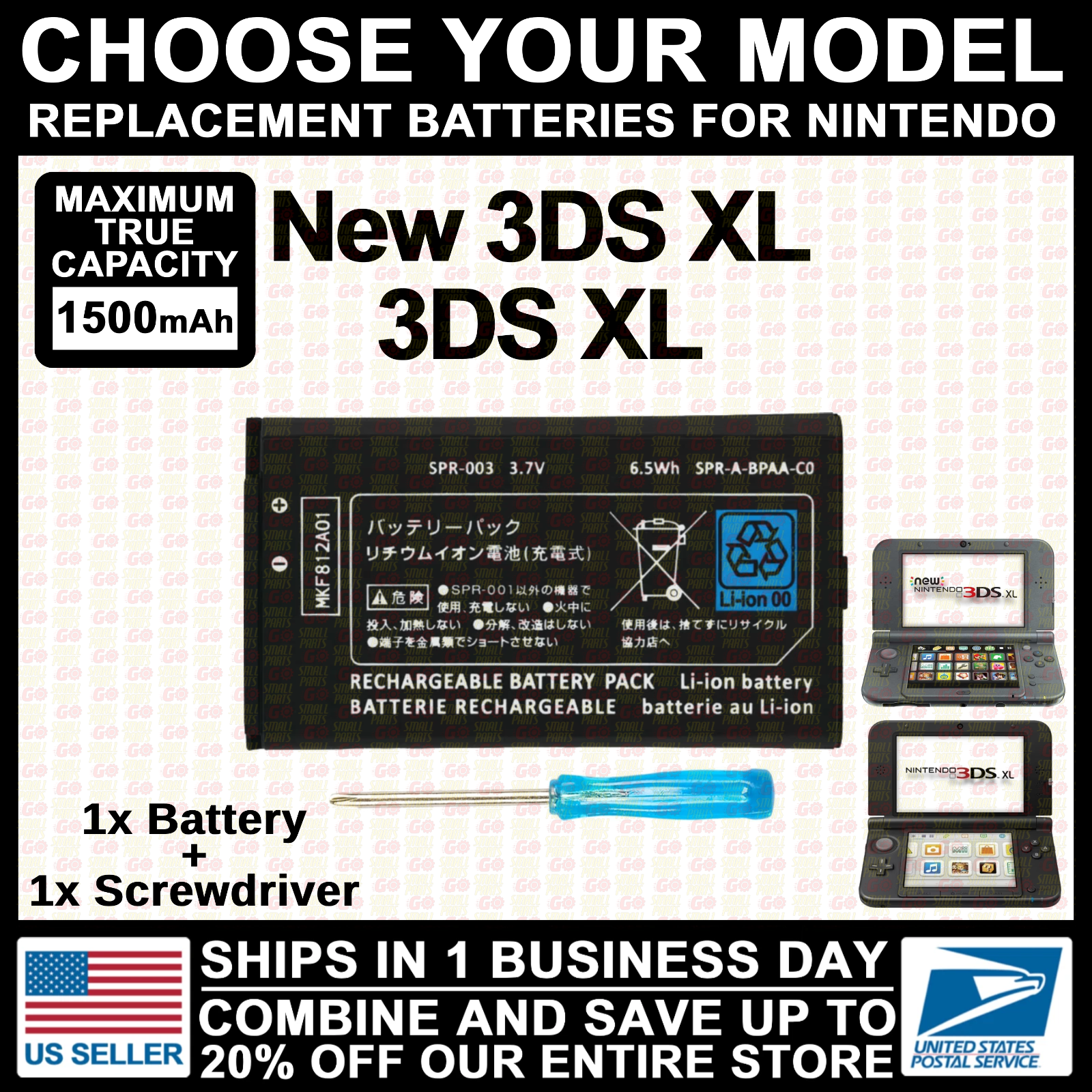 Replacement Rechargeable Battery for Nintendo New/3DS/2DS/DSi/DS/Lite ...