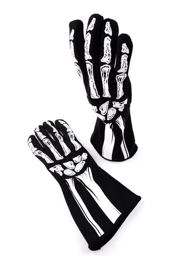 SKELETON RACING GLOVES RJS RACING SFI 3.3/5 NEW BLACK & WHITE SIZE ...