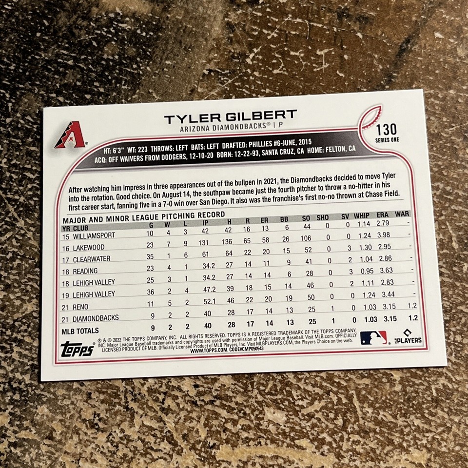 2022 Topps Tyler Gilbert Rookie Card Blue Parallel #130 Arizona ...