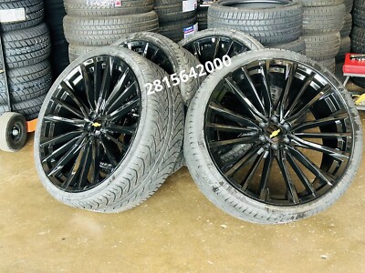 24" Gloss BLACK WHEELS TIRES WITH TIRES 3053524 FOR GMC CHEVY ESCALADE ...