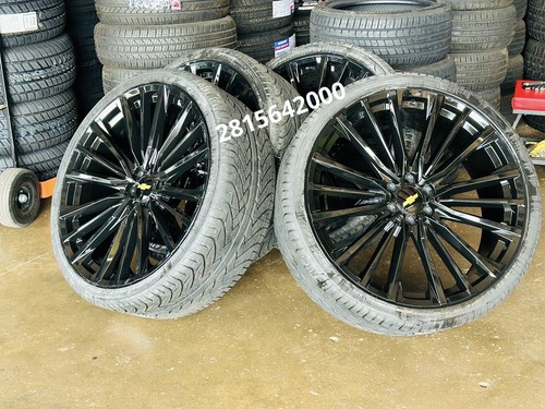 24" Gloss BLACK WHEELS TIRES WITH TIRES 3053524 FOR GMC CHEVY ESCALADE ...