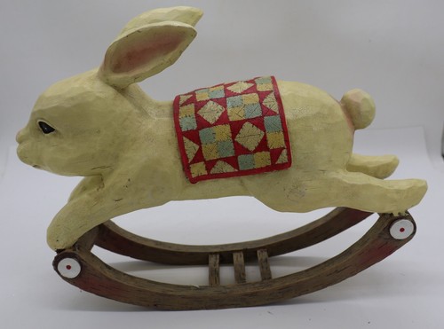 Vintage Rocking Horse Rabbit Blanket Bunny Primitive Rocker Cottagecore ...