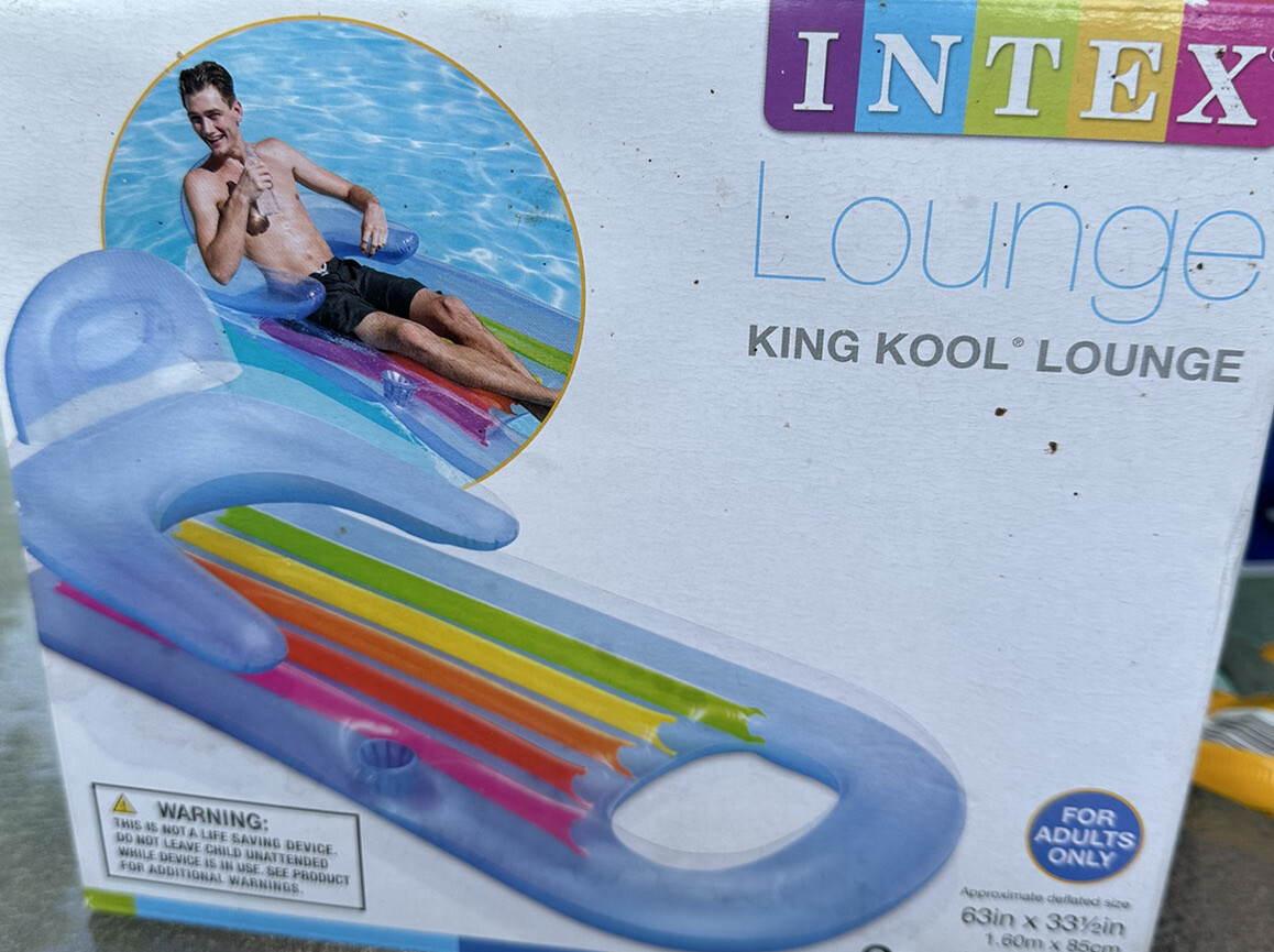 Intex King Kool Lounge Floating Swimming Pool Lounger with Headrest ...