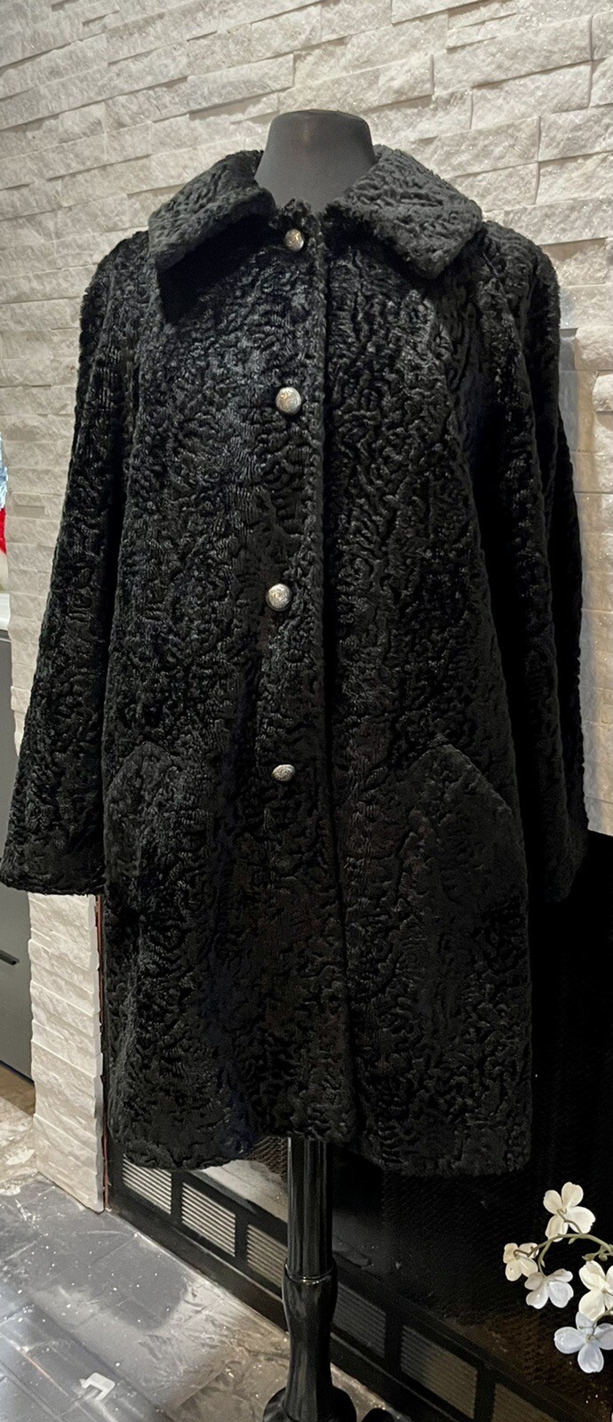Vintage Susan Lynn Karakul Sheep Fur Coat Black Small… - Gem