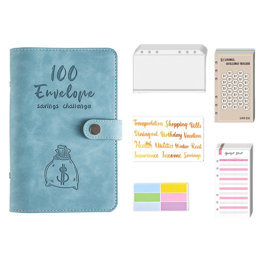 100 Envelopes Money Saving Challenge Budget Binder PU Leather Cover ...