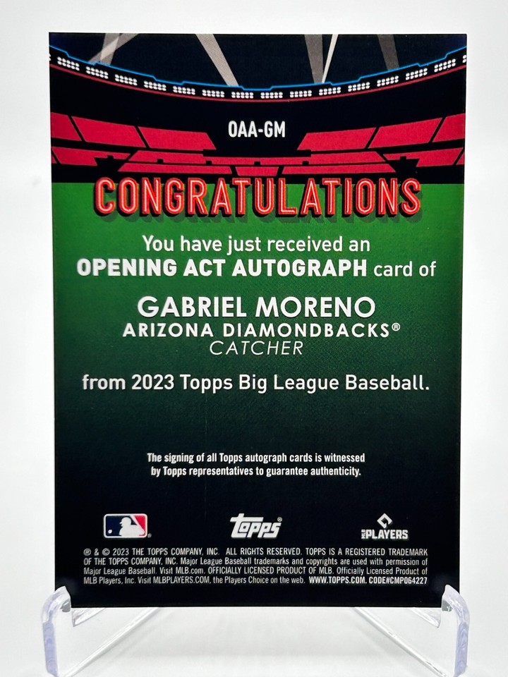 GABRIEL MORENO 2023 TOPPS BIG LEAGUE BASEBALL OPENING ACT ROOKIE AUTO #OAA-GM JC | eBay