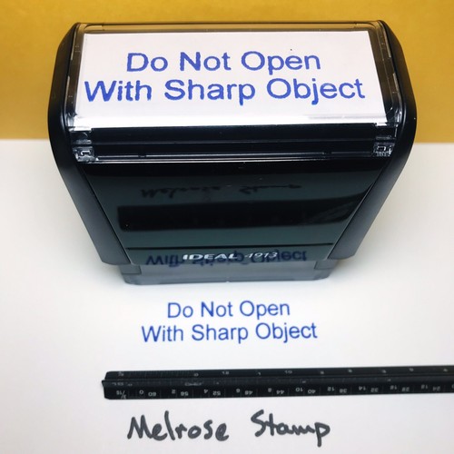 Do Not Open With Sharp Object Rubber Stamp Blue Ink Self Inking Ideal ...