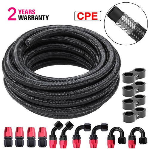 6AN 3/8" CPE Fuel Line Kit Nylon Braided Fuel Line Hose 16FT with 10 ...