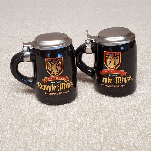 Rumple Minze Miniature Beer Steins with Lid Shot Glasses 2.25” Tall Lot ...