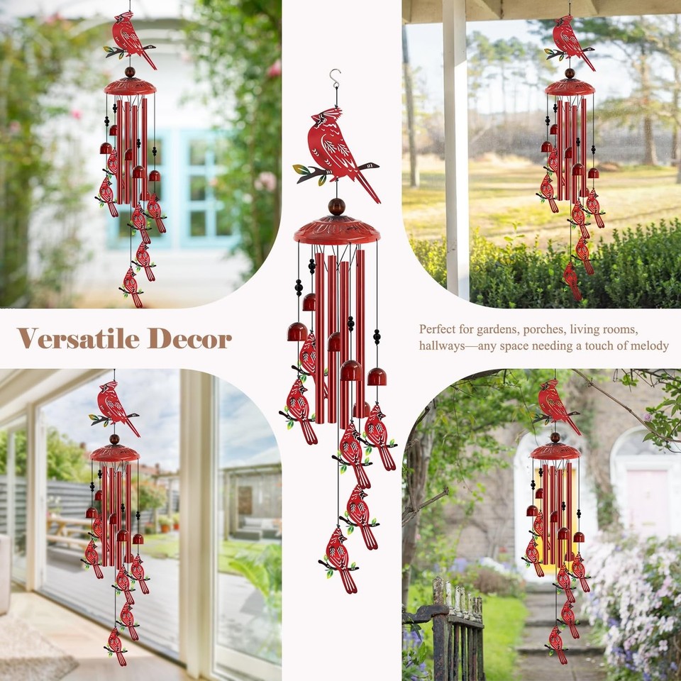 Cardinal Wind Chimes for Outside, 35'' Metal Cardinal WindChimes Gifts ...