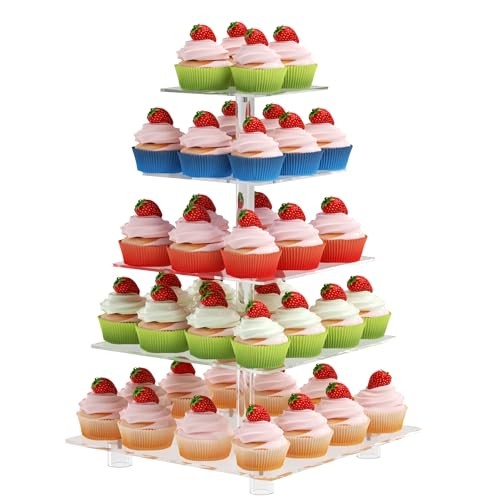 Cupcake Stand for 50 Cupcakes, 5 Tier Cupcake Holder, Large Clear ...