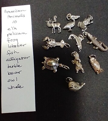 10 Sterling Silver American Animals Themed Charms for Bracelet VINTAGE ...