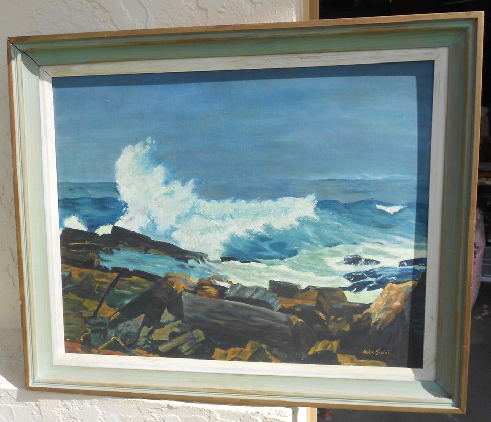 Big Vintage Crashing Waves Impressionist Seascape Painting Sig LISTED ...