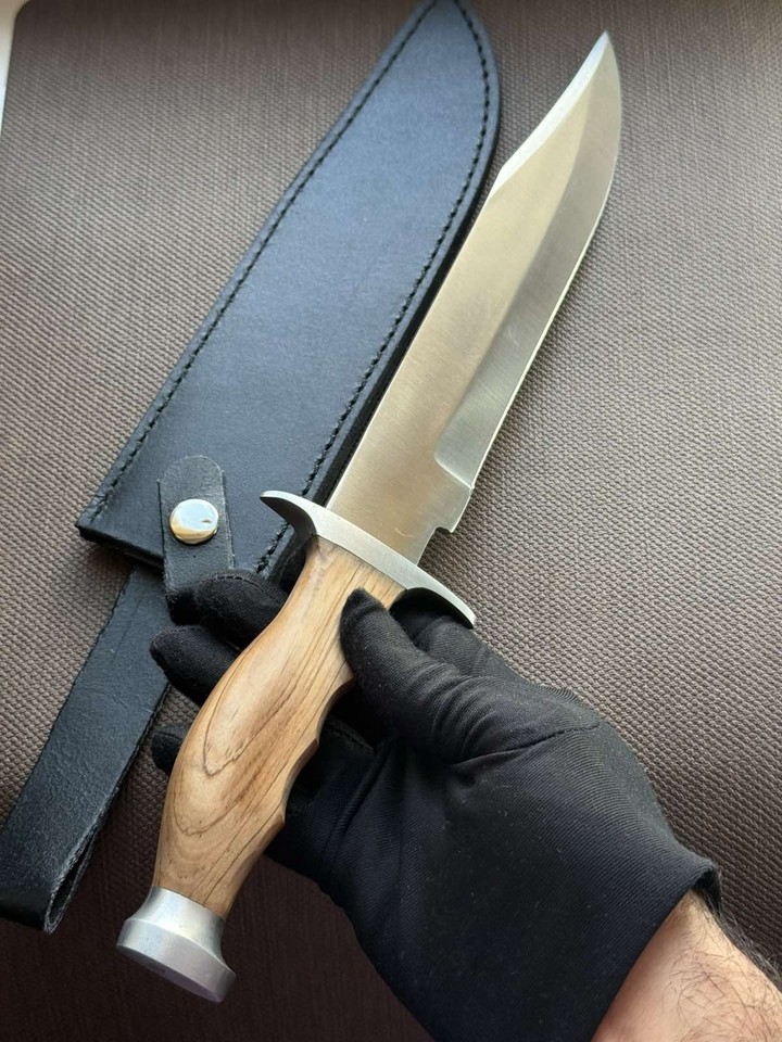 Vintage Dagger Knife Fixed Leopard Wood Handle Leather Sheath Men's ...