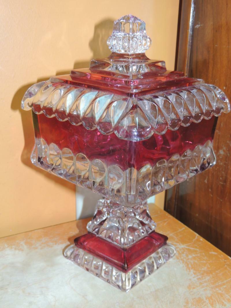 Antique EAPG Covered Compote 10" Crystal Wedding Bohemian Stain Bowl ...