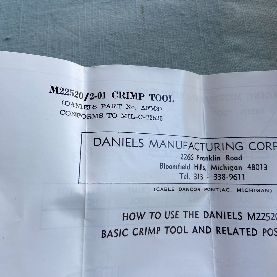 DMC Daniels AFM8 M22520/2-01 Aviation Crimp Tool Crimper W/ K41 Positioner Box | eBay