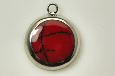 Sterling Silver Red Stone Circle Pendant W/Black Lines In Stone 5.9 G ...