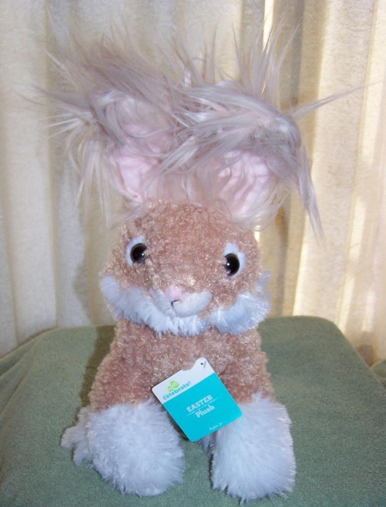Dan Dee Long Haired Rabbit Angora Plush 14” Light Brown and White 3 ...