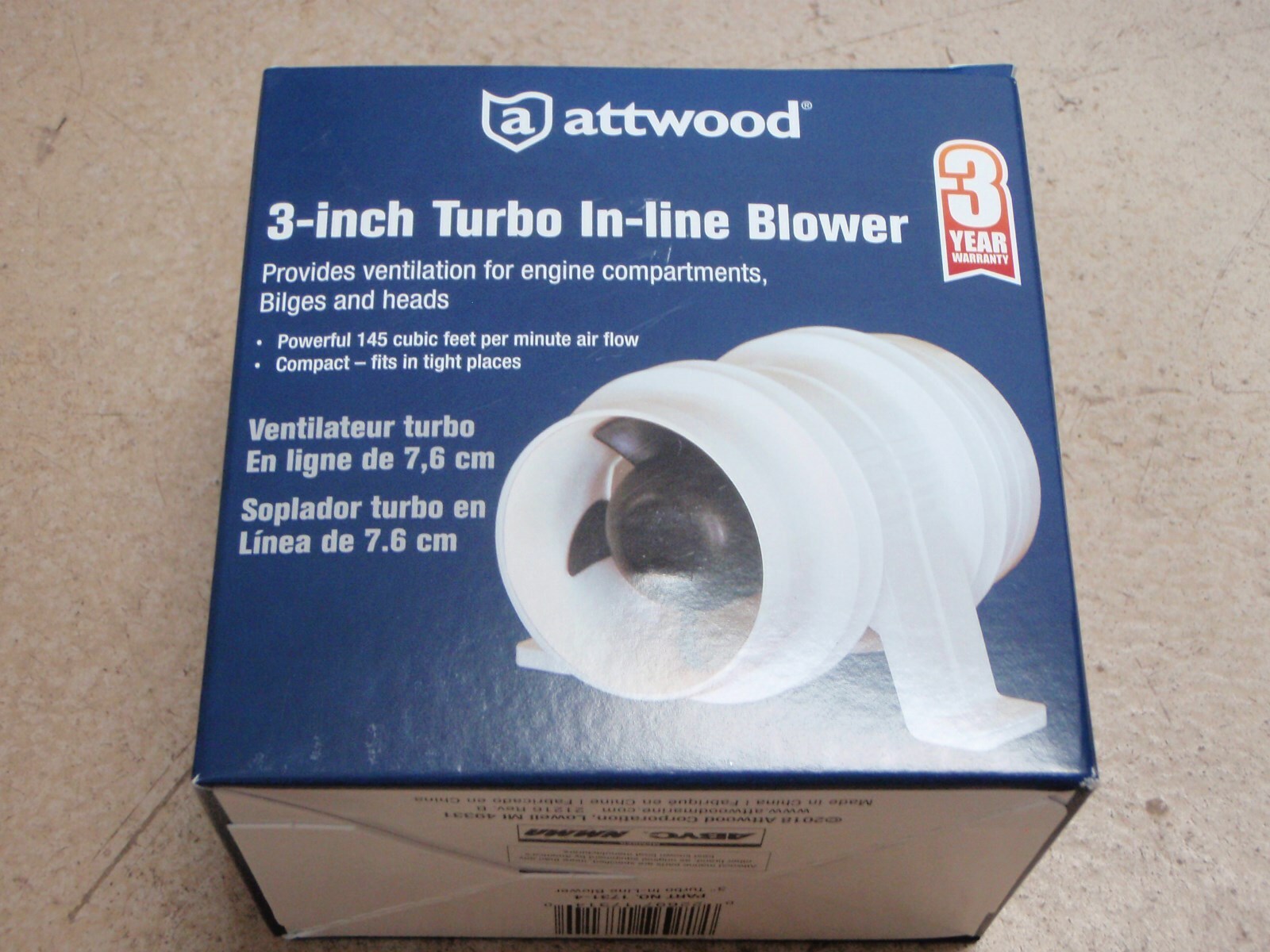 BLOWER TURBO 3000 ATTWOOD 23 17314 17334 3INCH FITS 3" HOSE BOAT BILGE ...