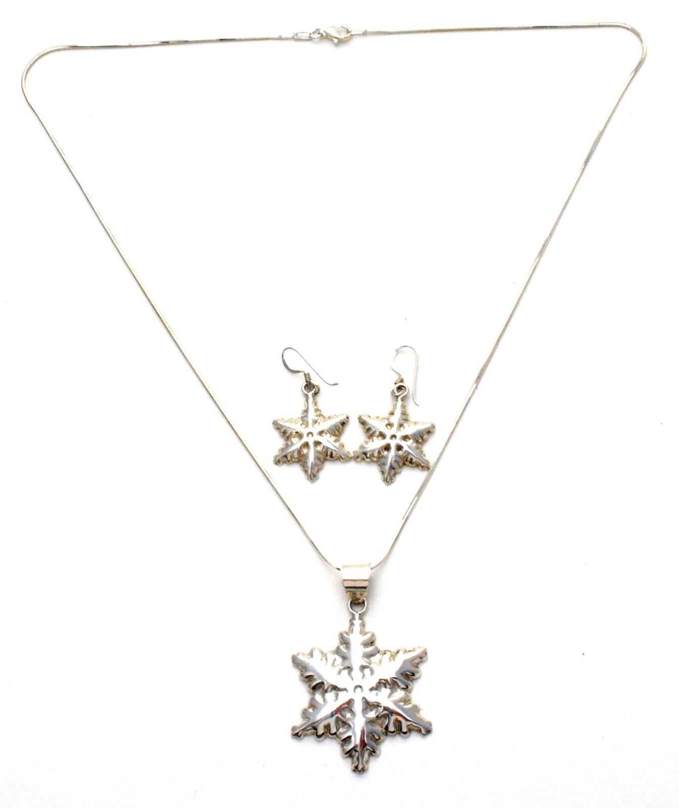 Sterling Silver Snowflake Set Necklace & Earrings Dangle Pierced ...
