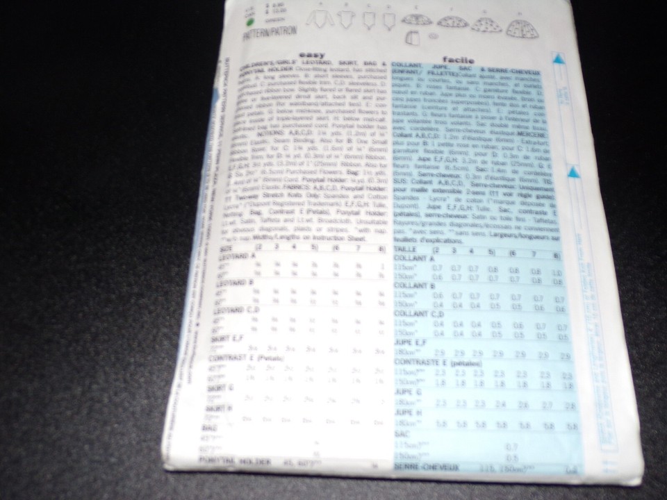 🌷 BUTTERICK #6660-GIRLS DANCE LEOTARD-SKIRT-BAG-PONYTAIL HOLDER PATTERN ...