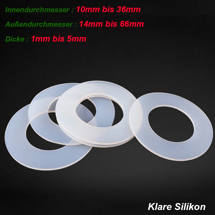 Klare Silikon Flachdichtung Runde Unterlegscheibe Dichtung InnenØ 10mm ...