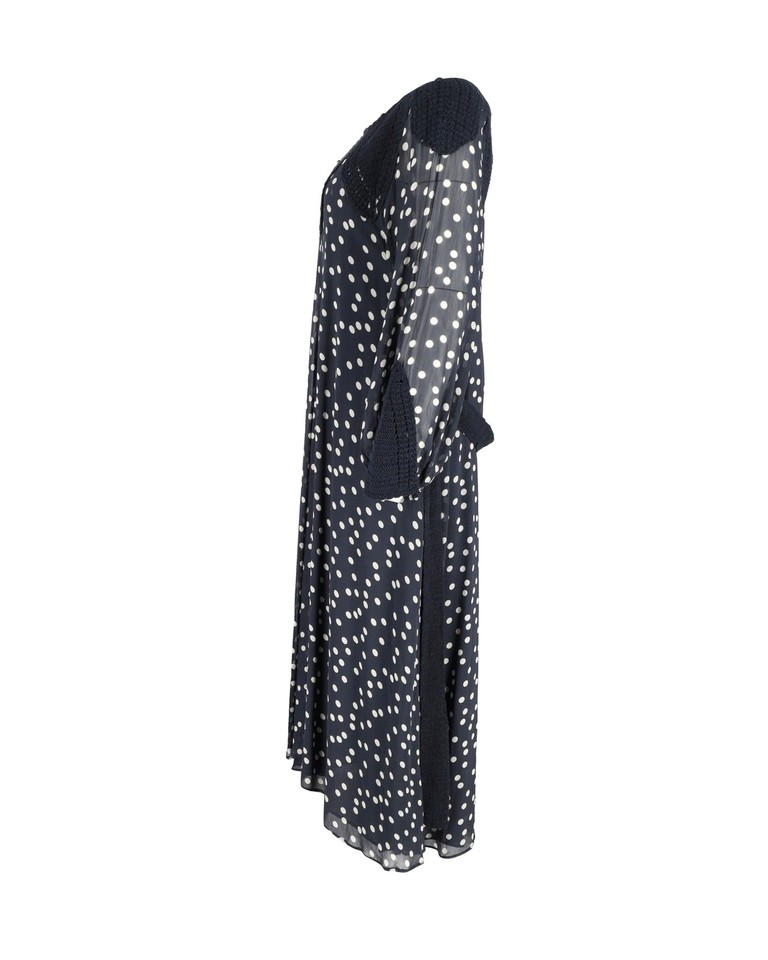 Rixo London Irene Crochet-Paneled Polka Dot Midi Dress in Navy Blue ...