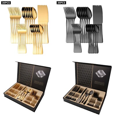 30 Cutlery Dinner Set Stainless Steel High Grade Tableware Fork Tea ...