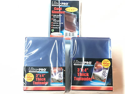 50 ULTRA PRO 100 pt 3X4 THICK TOPLOADER TOP LOADER & 100 soft sleeves ...