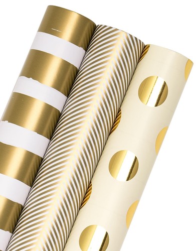 Wrapping Paper - 3 Rolls Gold 17" x 120" Striped Perfect for Birthdays ...