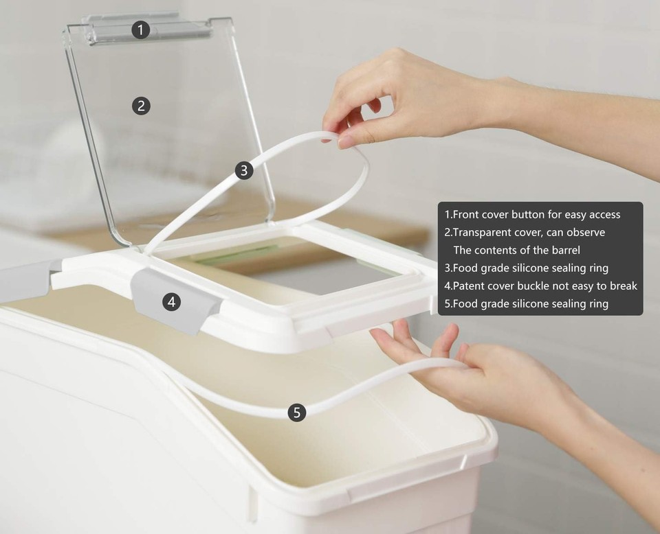 Two-piece airtight flour storage container set with measuring spoon ...