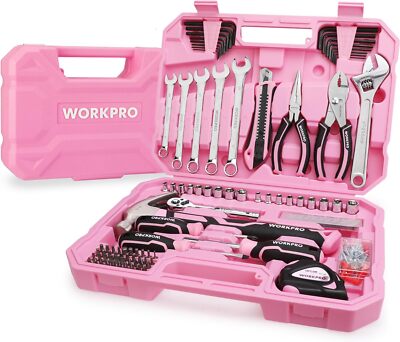 WORKPRO Pink Tool Set 84 PCS Tool Kit for Women Basic Household Pink ...