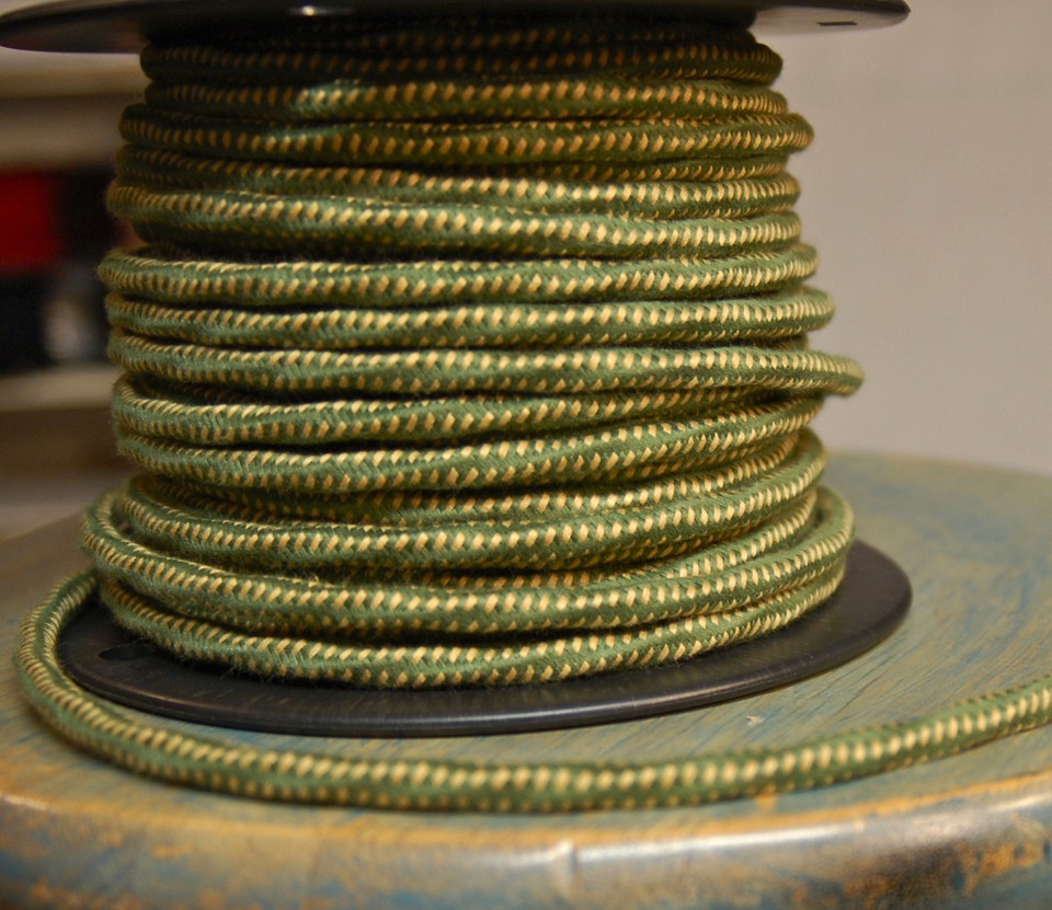 20' Cloth Covered Round Electrical Cord - Vintage Fabric Braid Lamp ...