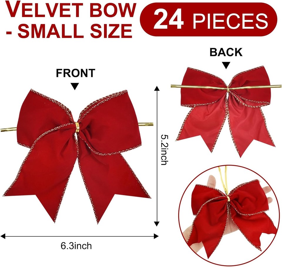 TONIFUL 24pcs Small Size 5x7 Inch Velvet Bow for Gift Packaging, Small ...