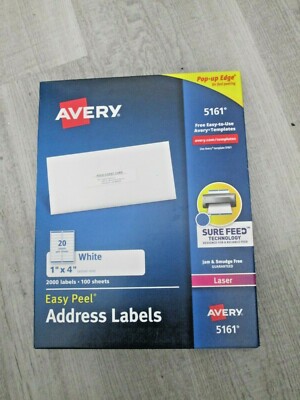 Avery 5161 Easy Peel Address Labels, 1" Width X 4" Length, Permanent ...