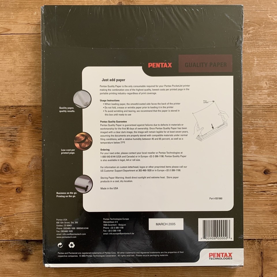 NEW Pentax Quality Printer Paper Thermal~8.5" x 11"~100 Sheets (201960 ...