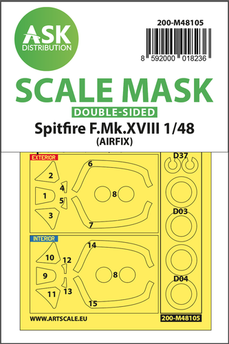 ASK ART SCALE KIT M48105 MASK 1/48 SPITFIRE F.MK.XVIII DOUBLE-SIDED ...