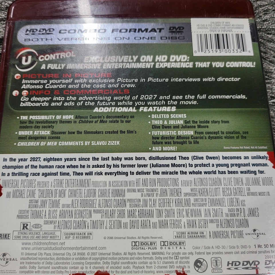 Children Of Men HD DVD 2006 Widescreen Clive Owen Julianne Moore ...
