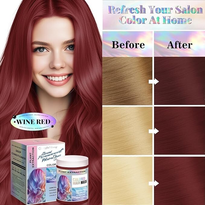 Color Depositing Semi-Permanent Hair Mask Natural Ammonia free (Wine ...