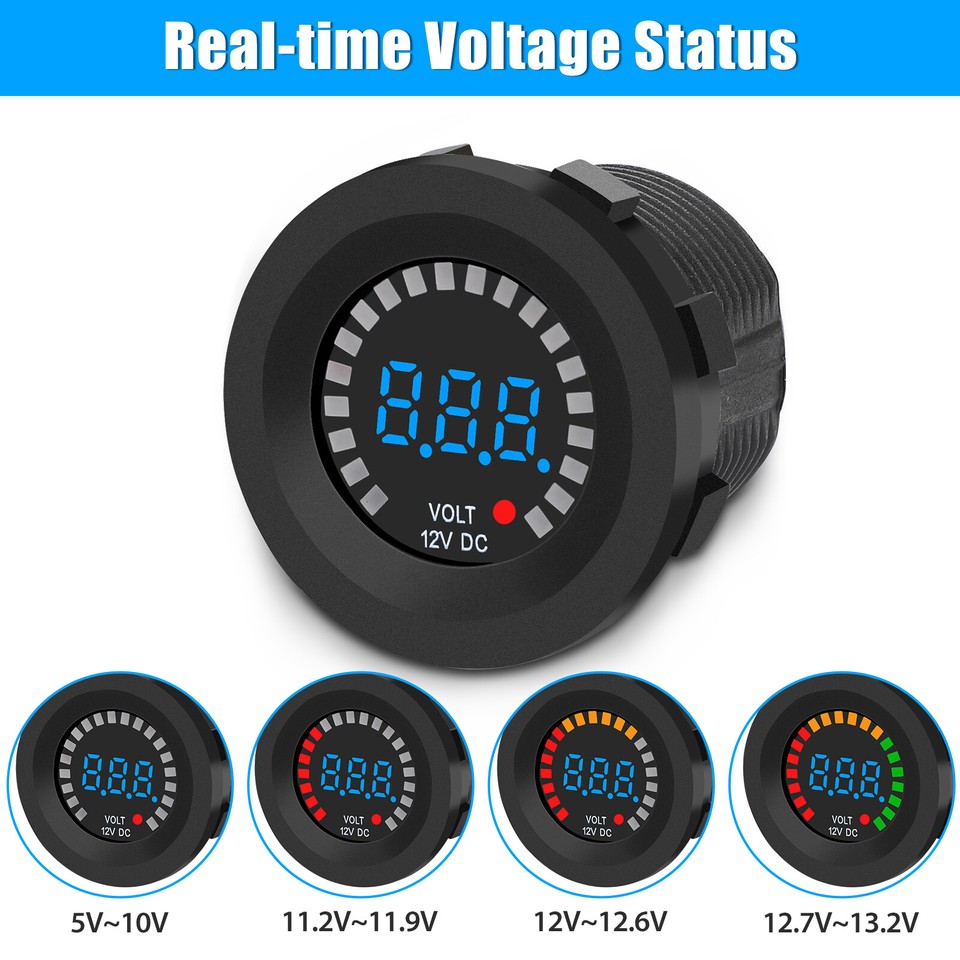 2x Waterproof Car Battery Meter Voltmeter LED Digital Display Voltage ...