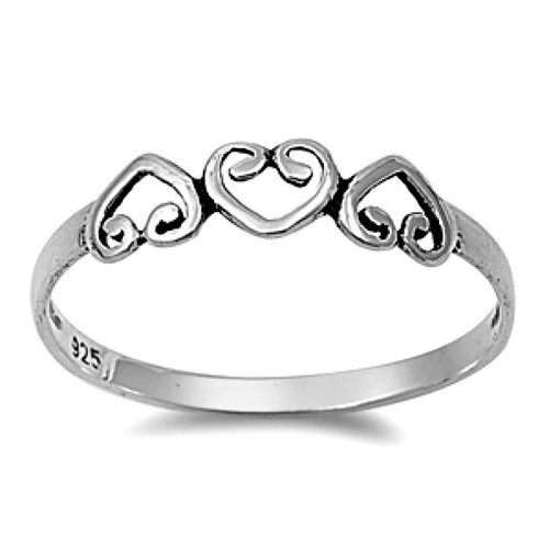 Plain Triple Heart Ring Sterling Silver 925 Love Jewelry Gift Size ...