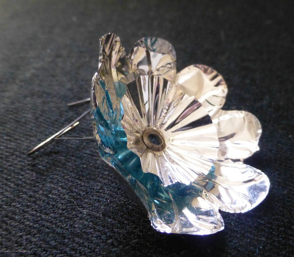 Antique Delicate Silver & Sky Blue Tinfoil Flower Wire Christmas ...