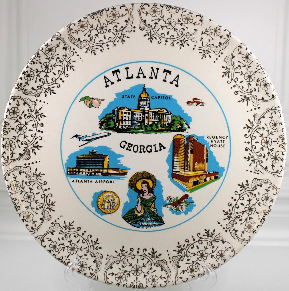 VINTAGE 1960'S ATLANTA GEORGIA SOUVENIR PLATE 9" CERAMIC REGENCY HYATT ...