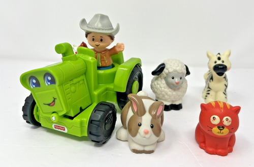 Fisher Price Little Poeple Green Tractor Farmer Chicken with 4 Animals ...