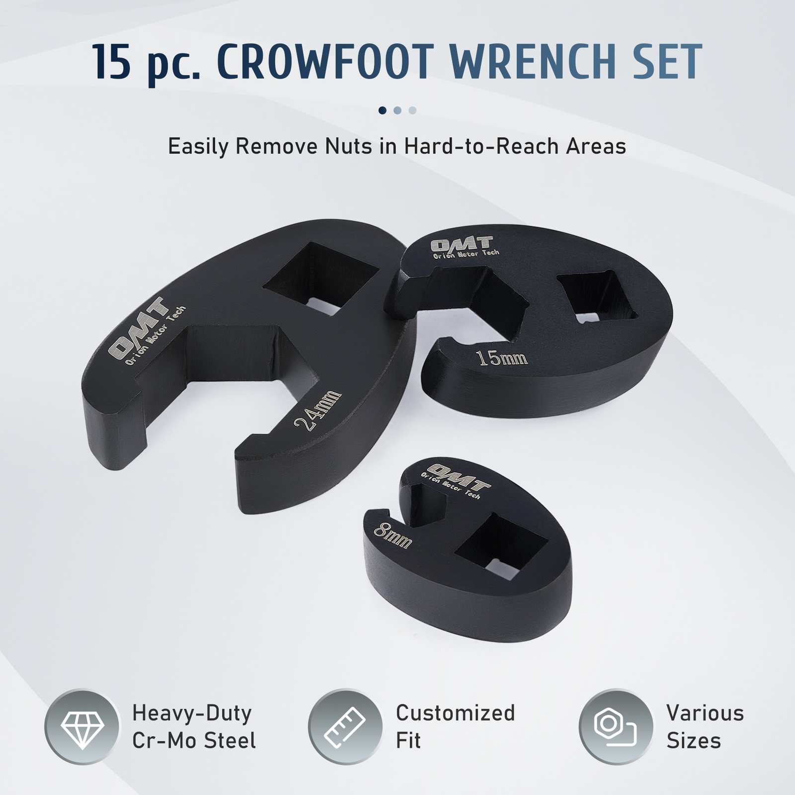 Crowfoot Flare Nut Wrench Set Metric for 8 to 24 mm Nuts 3/8" and 1/2 ...