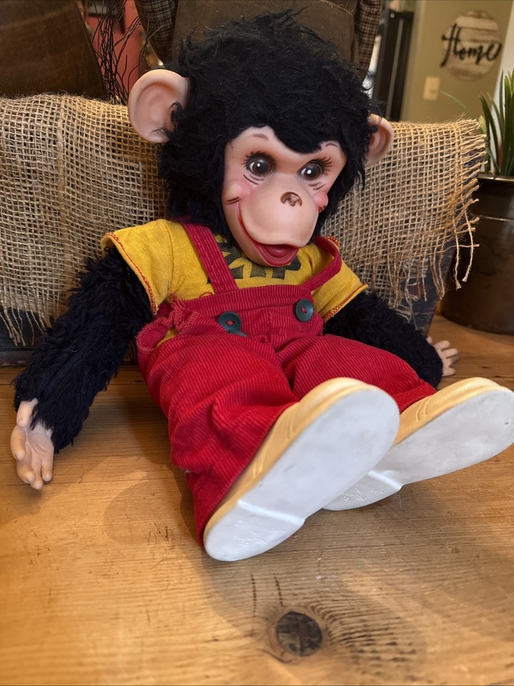 VINTAGE RUBBER FACE PLUSH RUSHTON MONKEY ZIP CHIMP ZIPPY DRESSED DOLL ...